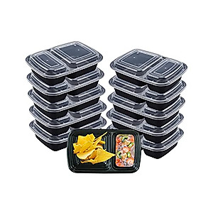 Neez 28 Oz Pack of 10-2 Compartment Meal Prep Containers with Lids - Food Storage Bento Box BPA Free - Reusable, Disposable, Microwavable & Stackable - Plastic