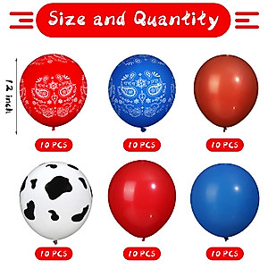 60 Pieces Western Cowboy Bandana Balloons Cowboy Balloons 12 Inch Cowboy Latex Balloons Blue Red for Baby Shower Cowboy Birthday Party Decorations Balloons Arch Garland