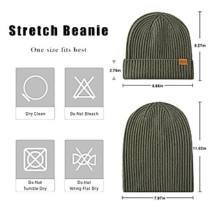 FUQILA 100% Merino Wool Cuff Beanie Hat, Unisex Warm Winter Caps Soft, Breathable & Cozy Stretchy Knitted Cuffed Cap (Absinthe Green)