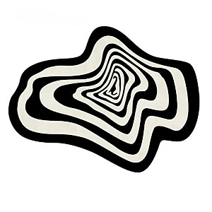 Black and White Abstract Striped Irregular Shape Area Rug 3ft Faux Wool Ultra Soft Rug for Livingroom Bedroom Diningroom Aesthetic Home Office Decor Playroom Carpet