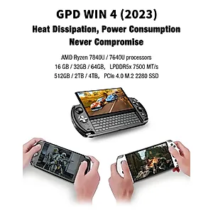GPD Win 4 2023, Portable Handheld Game Console 6" Touchscreen 1920X1080 Mini Laptop UMPC Win 11 CPU AMD Ryzen 5 7640U 16GB LPDDR5 RAM/512GB M.2 NVMe 2280 SSD Black
