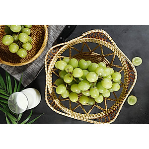 Woven Bread Baskets for Serving Rattan Tray for Fruit Food Kitchen Taptop Natural (10.6inch D x 3.5inch H)