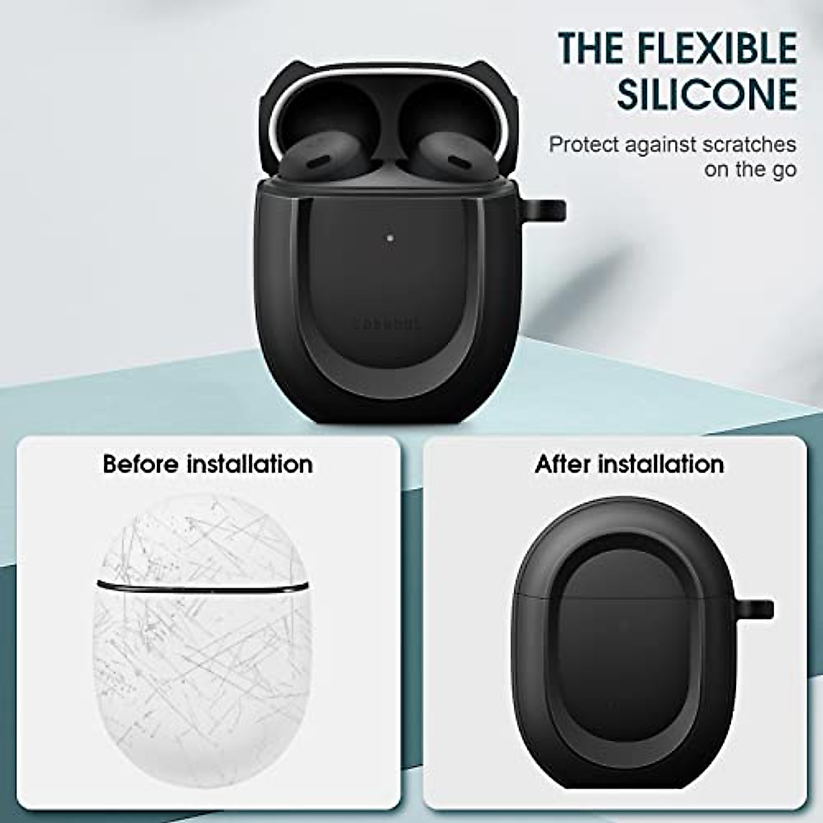 CaseBot Case Cover for Google Pixel Buds Pro 2022, Rugged Shield Protective Skin [Front LED Visible], Black
