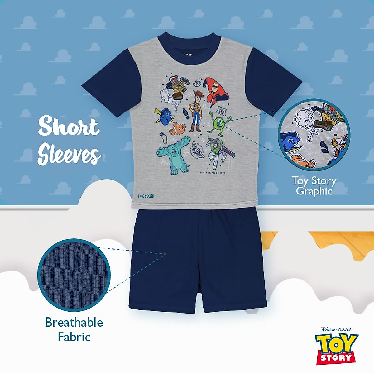 Disney Boys' Little 3-Piece Loose-fit Pajama Set, Soft & Cute for Kids, Pixar Fun 3, 4