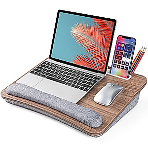 LORYERGO Lap Desk, Lap Desk for Laptop, Fits up to 15.6", Lap Stand for Bed & Couch, Laptop Lap Desk with Cushion, w/ Wrist Pad & Media Slot, for Adult & Kid -LELD12