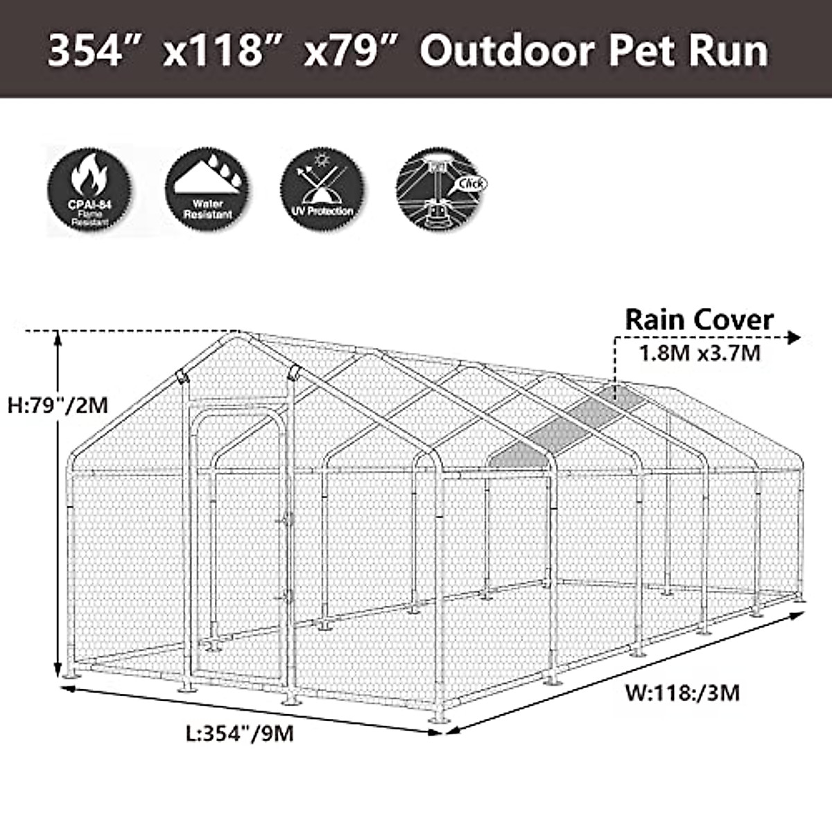 JOVNO Large Metal Chicken Coop Cage Walk-in Enclosure Poultry Hen Run House Playpen Exercise Pen Outdoor Yard Poultry Pet Hutch with Weather Proof Cover (29.5 x 9.9 x 6.57 FT)
