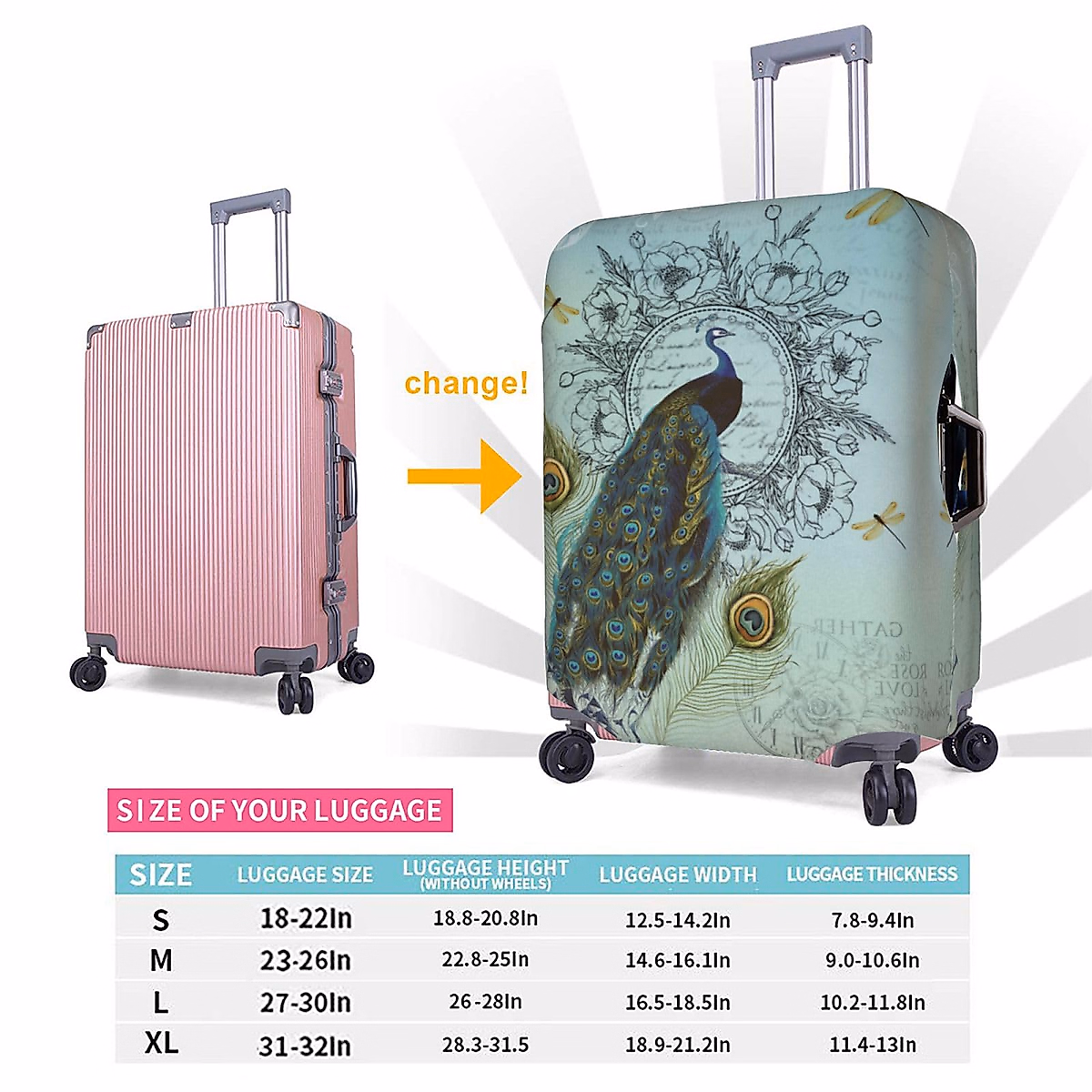 Nmbvcxz Peacocks Luggage Cover Suitcase Covers Washable Travel Luggage Protector Suitcase Cover L (27-30 inch luggage)