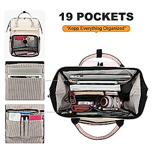 LOVEVOOK Laptop Backpack for Women, 17-inch Large Capacity Fashion Work Computer Backpacks Purse, Travel Business Bags, Doctor Nurse Backpack, Beige-Pink