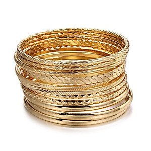 FUNOJOY Gold Bangle Bracelets For Women,14K Gold Plated Boho Indian Stackable Bracelets Gold Bangles For Women Girls Jewelry Gifts