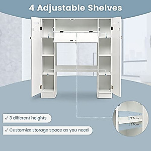 UIIAIOUIAIO Over The Toilet Storage Cabinet Bathroom Toilet Organizer with Doors Adjustable Shelves Toilet Paper Holders Versatile Storage Rack for Laundry Room