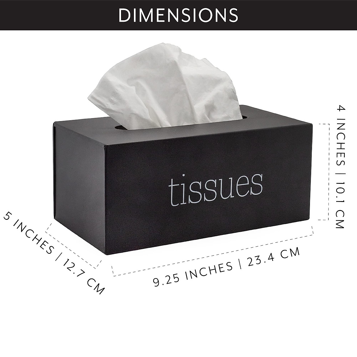 AuldHome Design Rectangular Tissue Box Cover (Black), Modern Farmhouse Style Enamelware Oblong Tissue Cover Holder