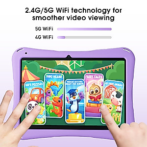 SGIN Tablet for Kids, 10 Inch Android 12 Kids Tablet with Kids Case, 2GB RAM 64GB ROM, 5000mAh, 1280 * 800 Display, Dual Camera, WiFi, Educational Games, Blue Butterfly Handle