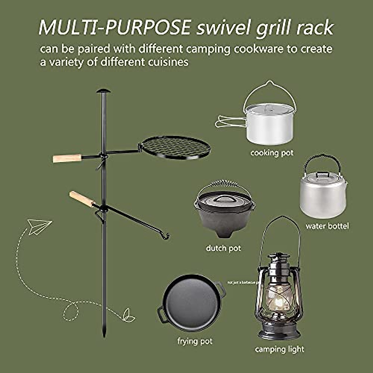 Adjustable Outdoor Campfire Grill Stand Portable Camping Kitchen Table,Swivel Campfire Grill, Heavy Duty BBQ，Fire Pit Grill，Over Fire Camping Grill for Outdoor Barbecue Over Open Fire