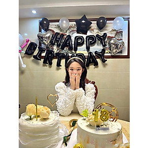 Happy Birthday 16" Black Letter Balloons, 39 Pcs Happy Birthday & A-Z Foil Mylar Hanging Happy Birthday Banner Decorations for Graduation New Year eve Birthday Party