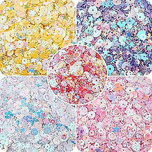 Decoendiy 6 Pack Mixed Shaped Glitter Flakes, Chunky Sparkle Sewing Glitter, Heart Star Seashell Shiny Slices with Hole, for Sewing Embellishment Accessories DIY Crafts Arts (Purple)