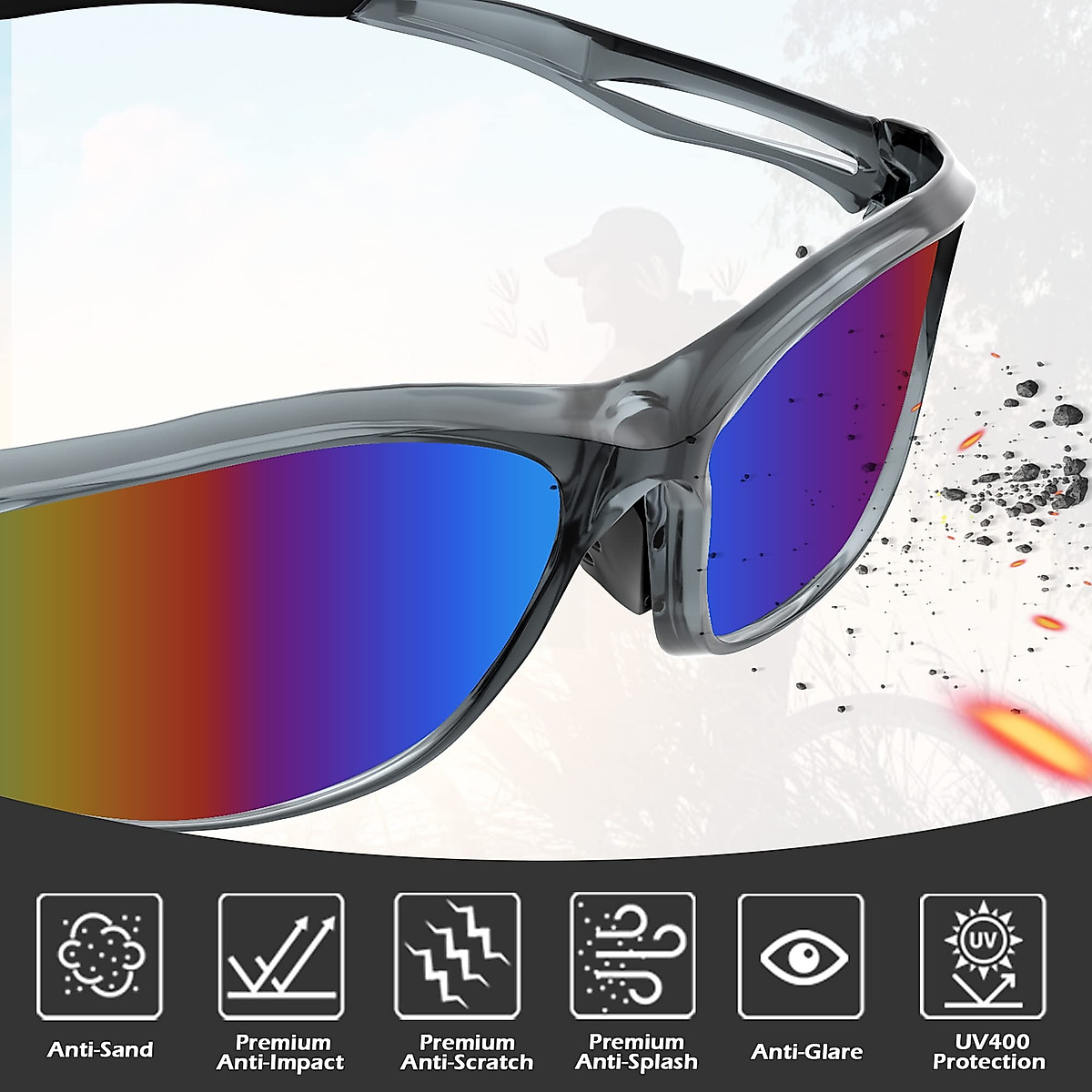 YENPK 12 Pack Safety Glasses for Men Women, Safety Goggles/Sunglasses ANSI Z87.1+ Standard UV400, Wrap Around Eye Protection, Scratch Impact Resistant Protective Eyewear(Multicolor Lens, Grey Frame)