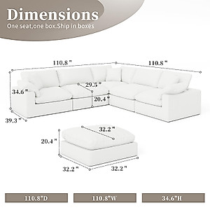 Gtilzria Oversized Modular Sectional Sofa Couch,White Linen Fabric Reversible V Shaped Sofa Couches Cloud Couch with Ottoman, Down Filled Sectional Sofa Corner Couches for Living Room,Apartment