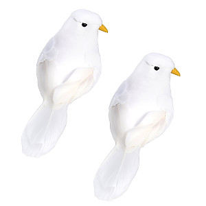 SEWACC Simulation Pigeon Ornaments Cute Foam Pigeons Artificial Feather Birds with Clips 2pcs for Decor
