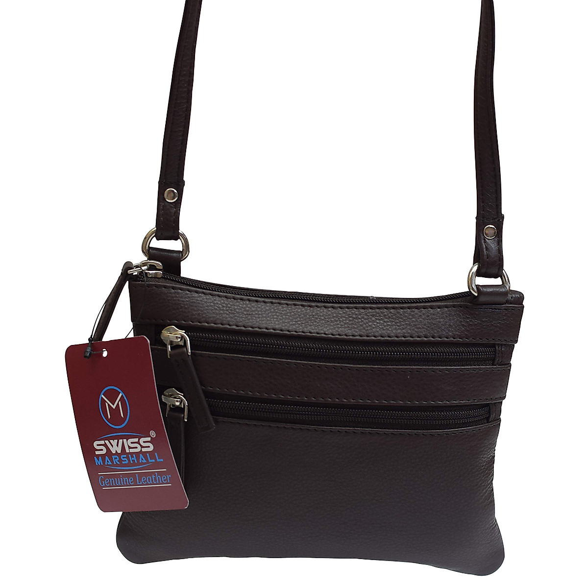 Swiss Marshall Womens Genuine Leather Small Crossbody Shoulder Designer Bag and Ladies Purse (Brown)