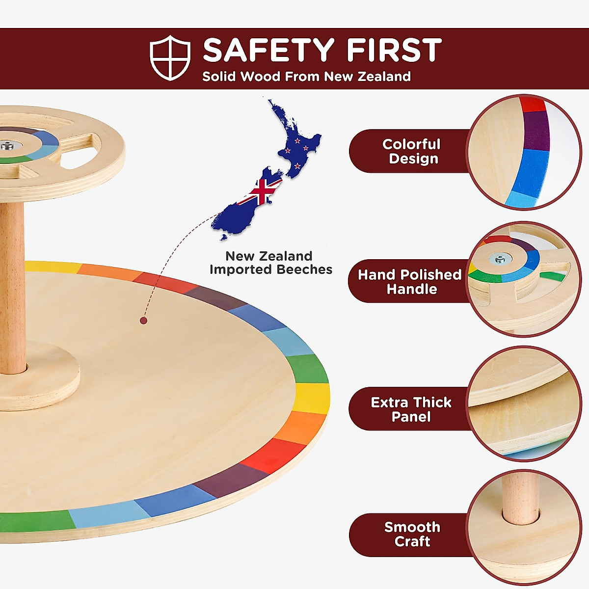 Monläurd® Wooden Sit And Spin, 24 Inch Large Sit And Spin Toy, Sit N Spin, Montessori Spinner Seat, Spinning Chair, For Toddlers & Adults
