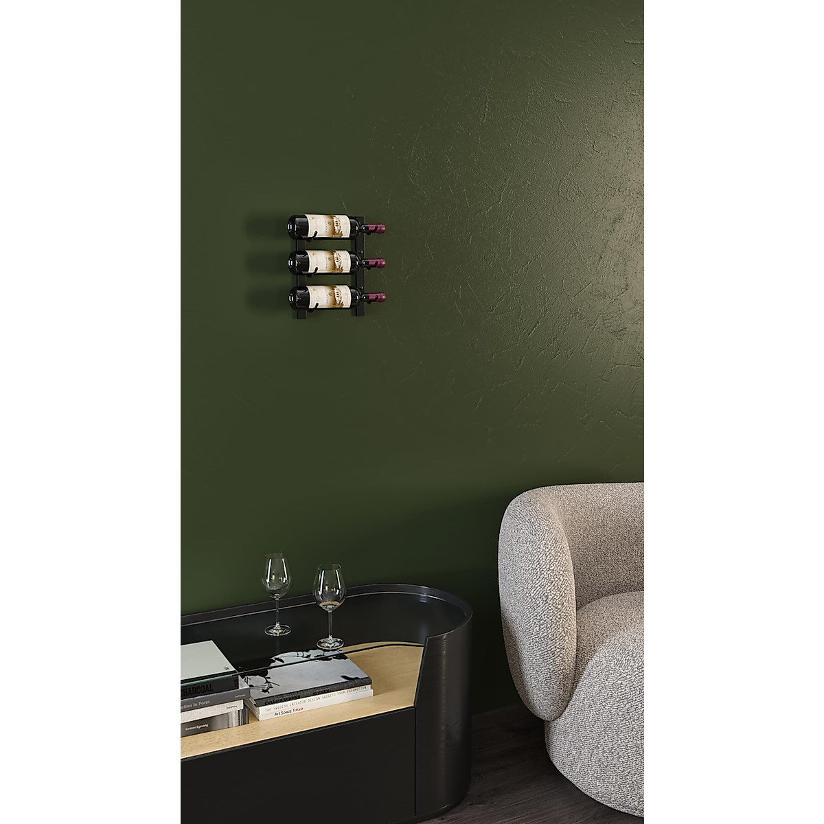 VintageView W Series (1 Ft) - 3 Bottle Metal Wall Mounted Wine Rack (Satin Black) Stylish Modern Wine Storage with Label Forward Design