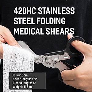 Marsrut 6 in 1 Emergency Response Shears with Strap Cutter and Glass Breaker Black With MOLLE Compatible Holster