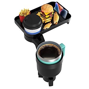 Car Cup Holder Tray with Expandable Base Car Food Tray Table Compatible with Yeti 20/26/30 oz Hydro Flasks 32/40 oz Camelbak 32/40 oz and Other Bottles in 3.4"-3.8"