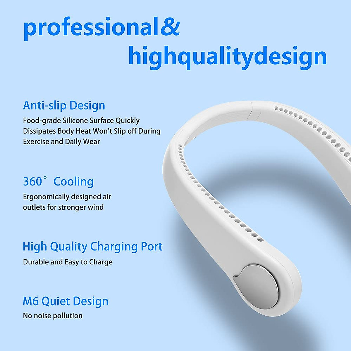 ASZKJ Neck Fan, Portable Neck Fan Rechargeable Headphone Design 3 Speeds Personal Wearable Neck Fant for Home, Office, Travel, Sport, Outdoor