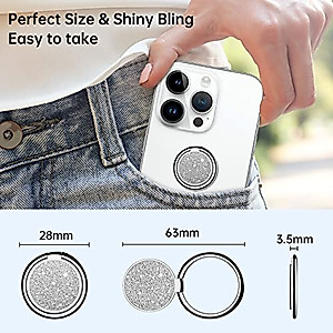 Syncwire Cell Phone Ring Holder Stand, Bling Bling Finger Ring Kickstand 360° Rotation Sparkle Phone Grip for Magnetic Car Mount Compatible with iPhone,Samsung,Pixel, All Smartphones - Glitter Silver
