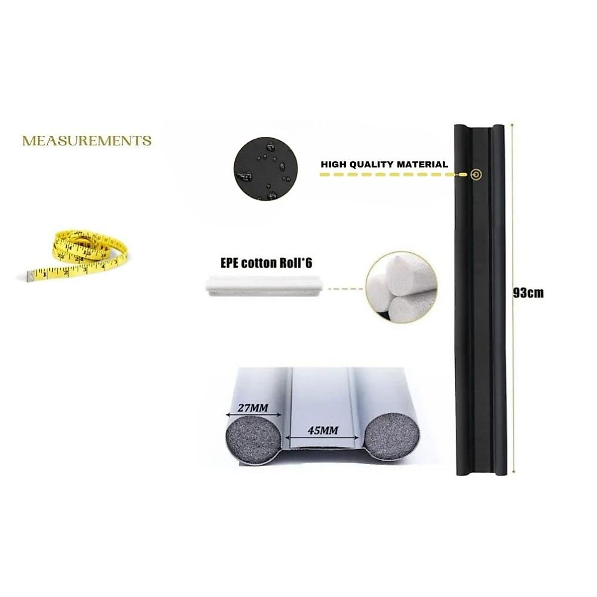 Draft Stoppers, Door Draft Stopper for Bottom of Door, Under The Door Noise Stopper, Soundproof, Lightproof, Weather Stripping Seal for Door and Window. Multi- Purpose Use. 37 Inch in (Black).