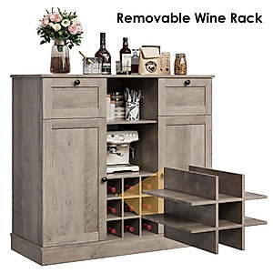 BOTLOG Coffee Bar Cabinet, 42.5" Buffet Cabinet with Storage, Sideboard Bar Cabinet with Wine Rack, Storage Shelves Coffee Bar Cupboard for Kitchen, Dining Room