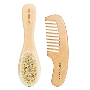 GREENTH PRO Baby Hair Bush and Comb Set -Nature Lotus Wood with Soft Goat Bristle and Pear Wood Comb for Newborns & Toddlers, Ideal for Cradle Cap