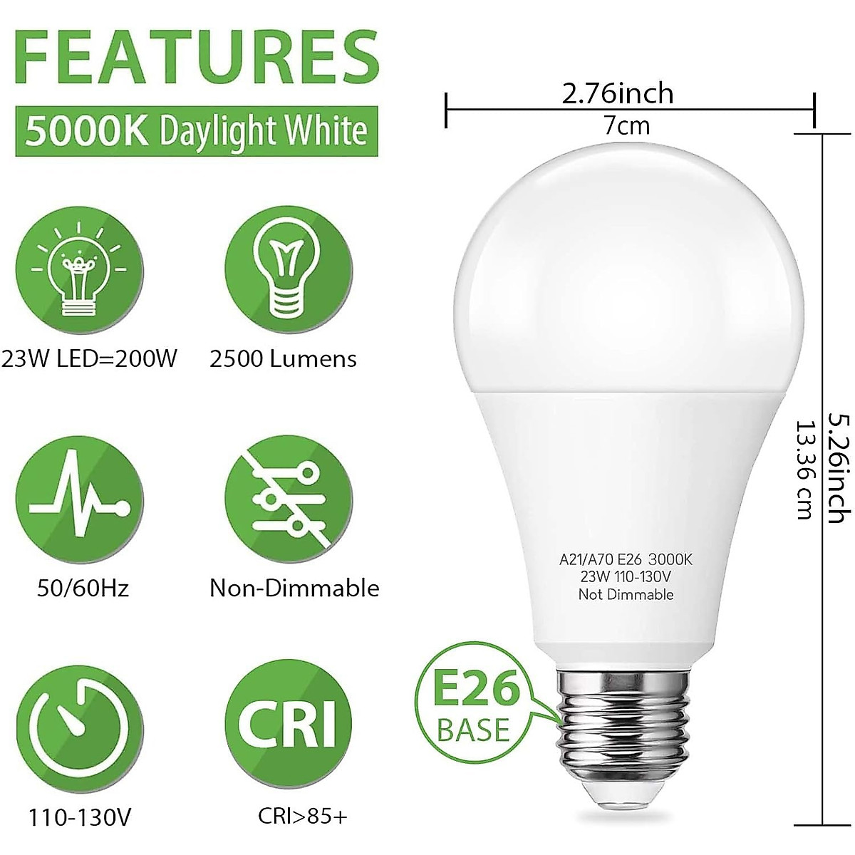 Prosperbiz 150-200W Equivalent 23W LED Bulb, A21 LED Super Bright Light Bulb, 2500 Lumens, Daylight White 5000K for Home, Office, Store, Garage, Warehouse, Garden, Commercial Lighting