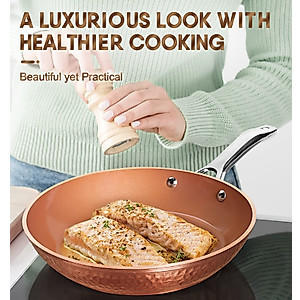 MICHELANGELO Nonstick Fry Pan With Lid, Hammered Copper Frying Pan Nonstick Skillet, 12 Inch Frying Pan Induction Compatible - Large Frying Pan 12 Inch