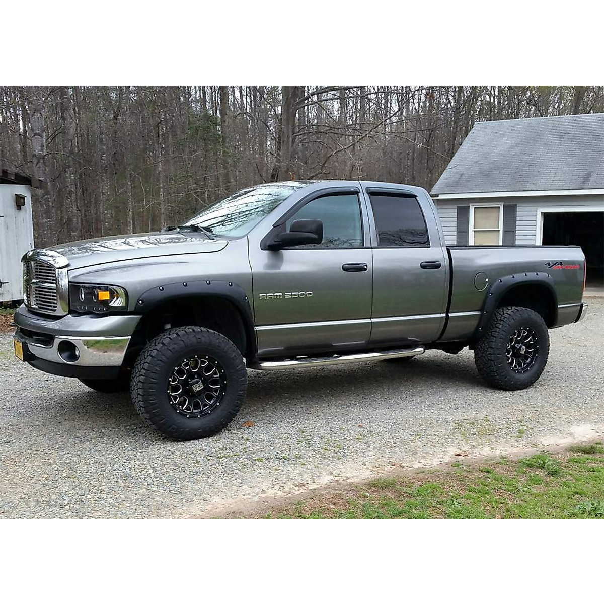 MaxMate Fender Flares Compatible with 2002-2008 Dodge Ram 1500; 2003-2009 2500 3500 (Not Fit 06-09 8ft Bed models), Fine-Textured Paintable Bolt-Riveted Style 4pc | TFD84078