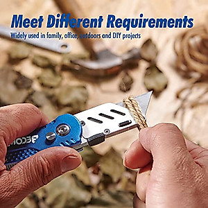 BECOWIN 3-Pack Folding Utility Knife, Stainless Steel Box Cutter with Quick Change Blade and Belt Clip for Cartons, Cardboard and Boxes, Extra 12pcs SK5 Blade