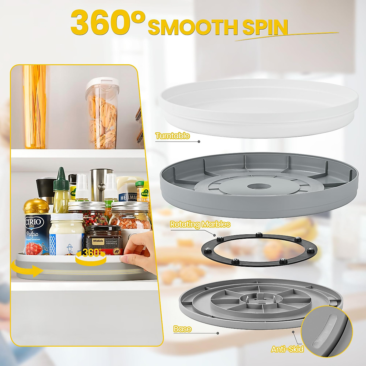 TRZZ Lazy Susan Turntable Organizer - 12-Inch Rotating Tray for Spices and Condiments Storage - Organize Kitchen and Fridge with Storage Container for Fridge, Pantry, and Cabinet - 1 Pack