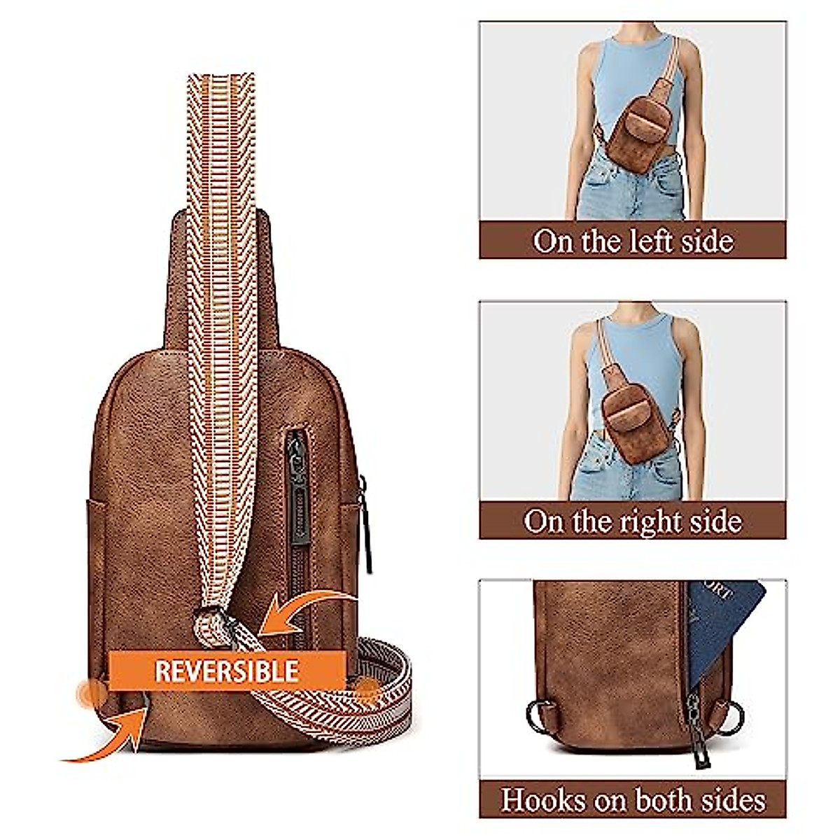 Imperial HORSE Small Fanny Packs Sling Bag for Women Crossbody, Crossbody Bags for Women Men, Belt Chest Bag Waist Packs for Women for Shopping Travel, 1-2 Brown