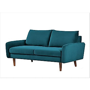 US Pride Furniture Kent Modern Velvet Loveseat Sofa, Comfortable 2 Seater Couch for Living Rooms and Small Spaces, Ideal Studio Apartment Furniture with Sleek Design, Greenish Blue