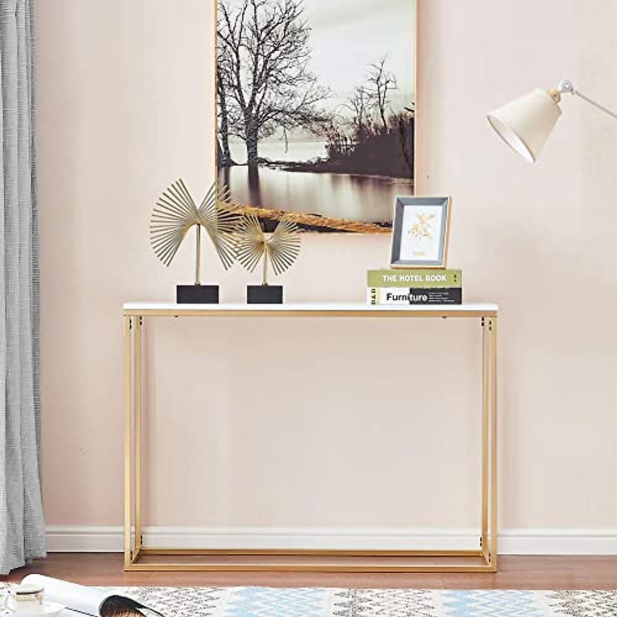 42” Console Tables for Entryway, Faux Marble Sofa Tables, Entryway Table for Living Room, Gold Entrance Table, MDF Entry Table, Foyer Tables w/ Metal Frame, Behind Couch Table for Hallway (Gold Frame)