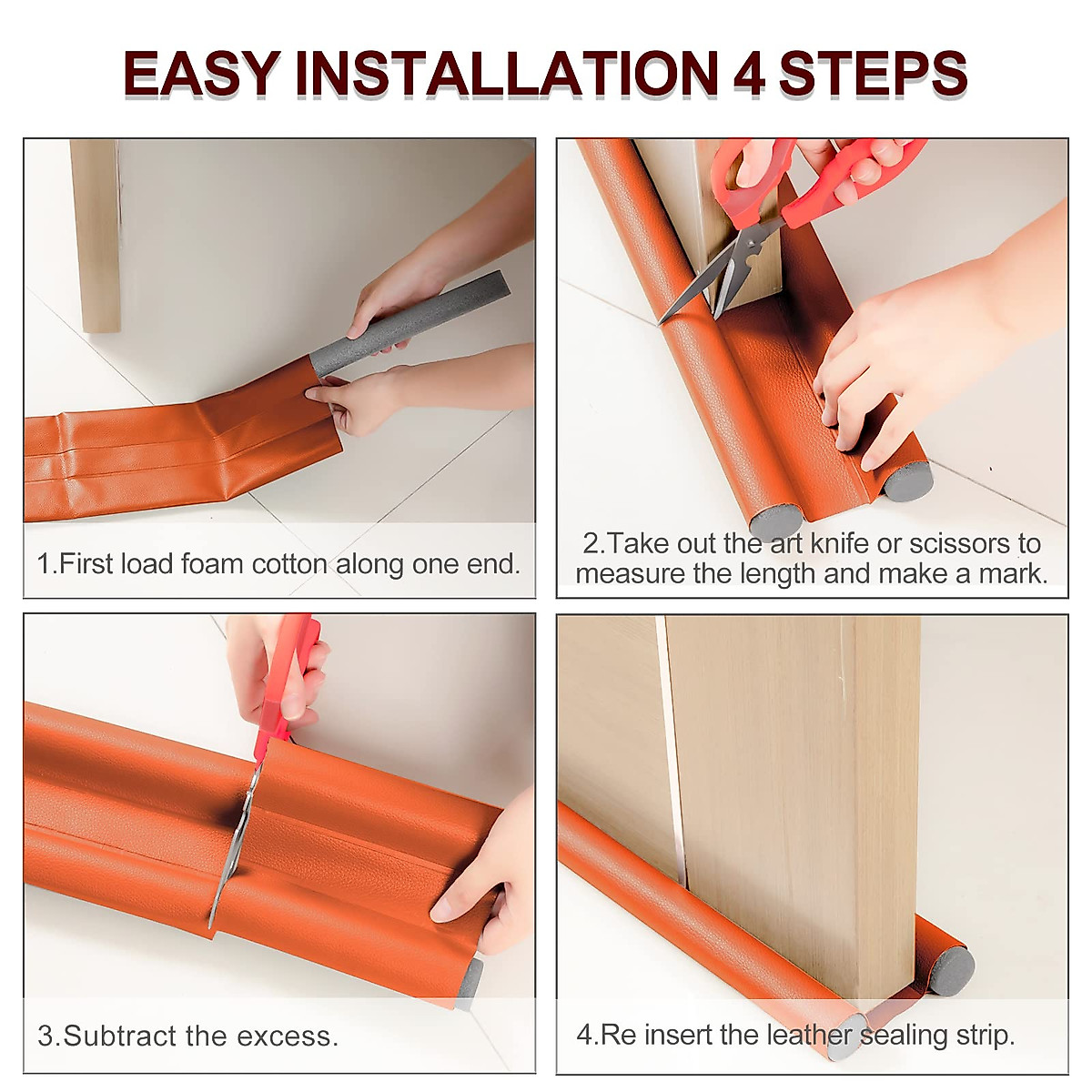 2PCS Under Door Draft Stopper,Twin Door Draft Blocker Weather Stripping Noise Cold Air Blocker Window,Washable,Dust Proof,Removable,Adjustable Door Sweeps 38"(Orange)