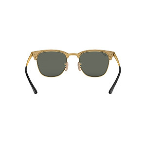 Ray-Ban RB3716 Clubmaster Metal Square Sunglasses, Black On Gold/Polarized G-15 Green, 51 mm