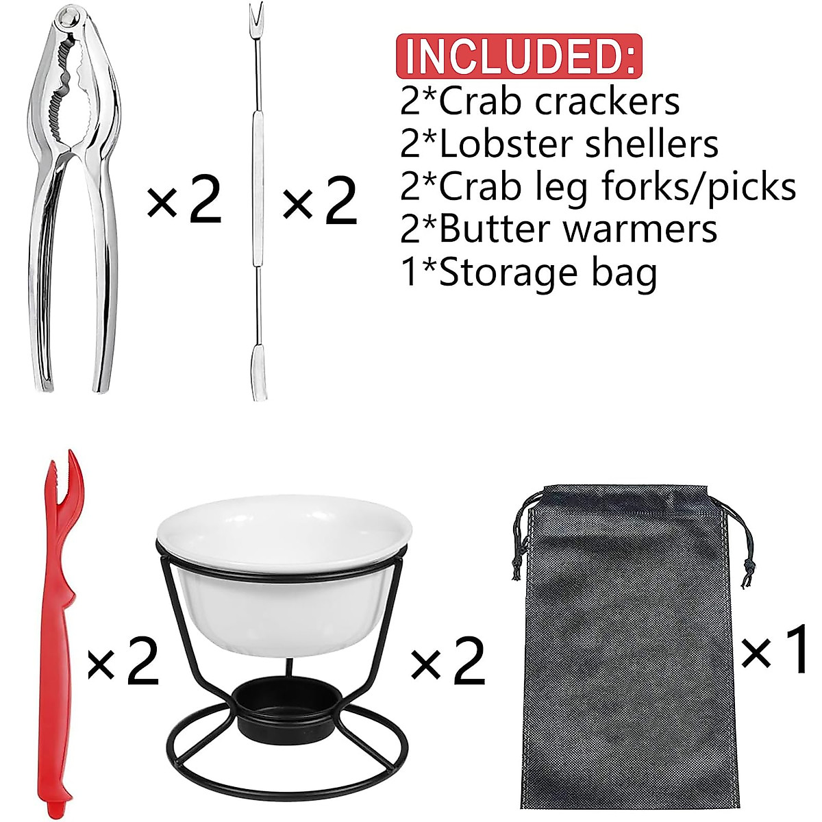 Crab Leg Cracker Tool Butter Warmers for Seafood Crab Leg Crackers Crab Lobster Butter Ceramic Warmers Set for Seafood Crab Crackers and Tools (9PCS)