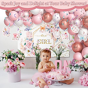 Baby Shower Decorations for Girl, 274Pcs Girl Baby Shower Decorations Party Supplies (20 Guests) Floral Baby Shower Decor It Is A Girl Backdrop Banner for Pink Baby Shower with Plates Cups Balloons