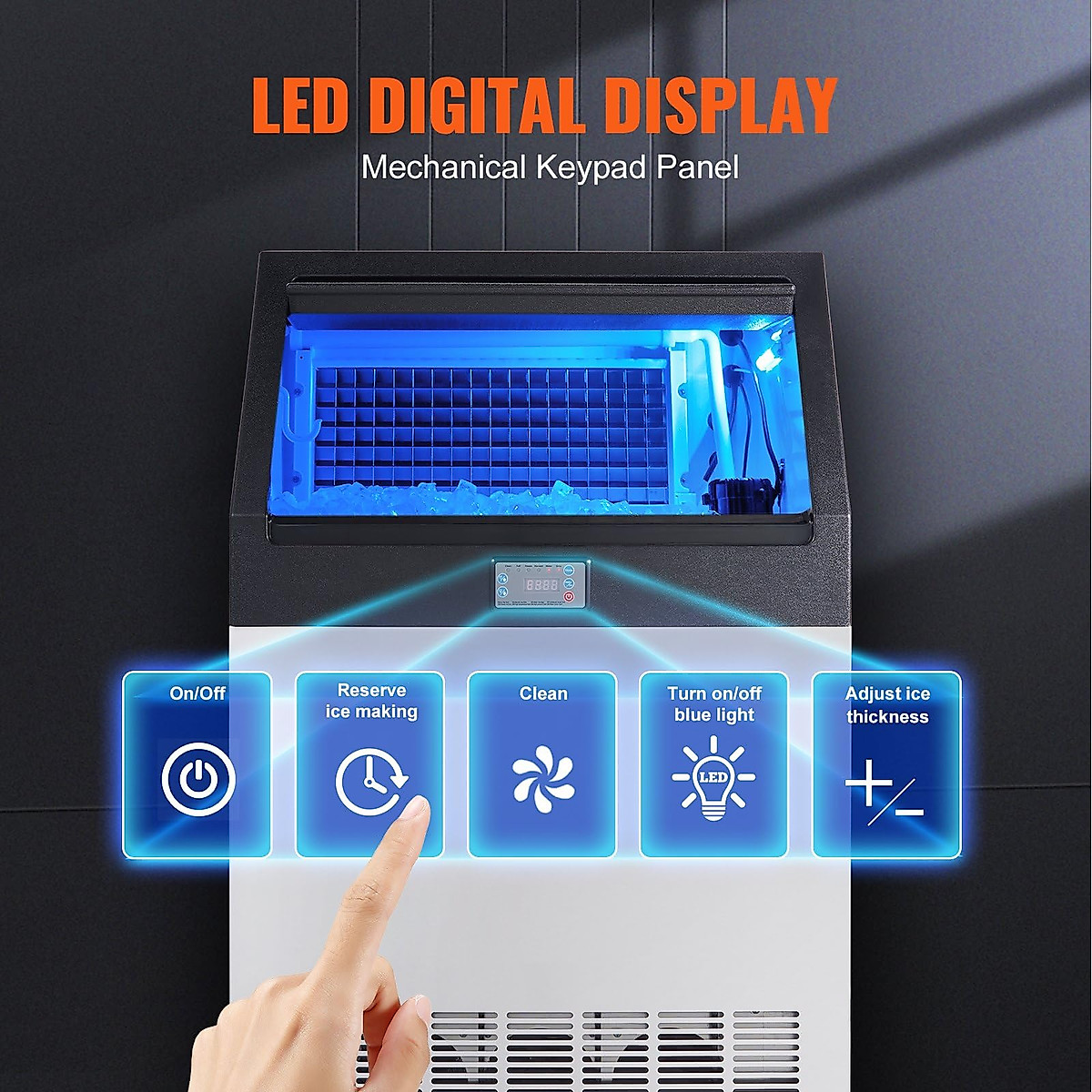 Commercial Ice Maker, 265lbs/24H, Ice Maker Machine, 126 Ice Cubes in 12-15 Minutes, Freestanding Cabinet Ice Maker with 88lbs Storage Capacity LED Digital Display (Electric Drainage, 265lbs/day)