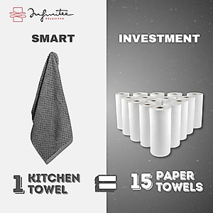 Infinitee Xclusives Premium Kitchen Towels – Pack of 6, 100% Cotton 15 x 25 Inches Absorbent Dish Towels - 425 GSM Tea Towel, Terry Kitchen Dishcloth Towels- Grey Dish Cloth for Household Cleaning