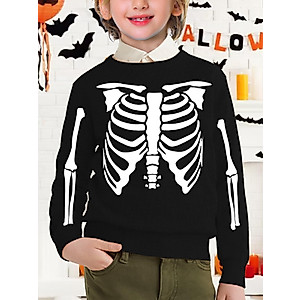 Remimi Skeleton Sweater Halloween Crewneck Spooky Top Cozy Warm Sweatshirt Black 13-14 Years