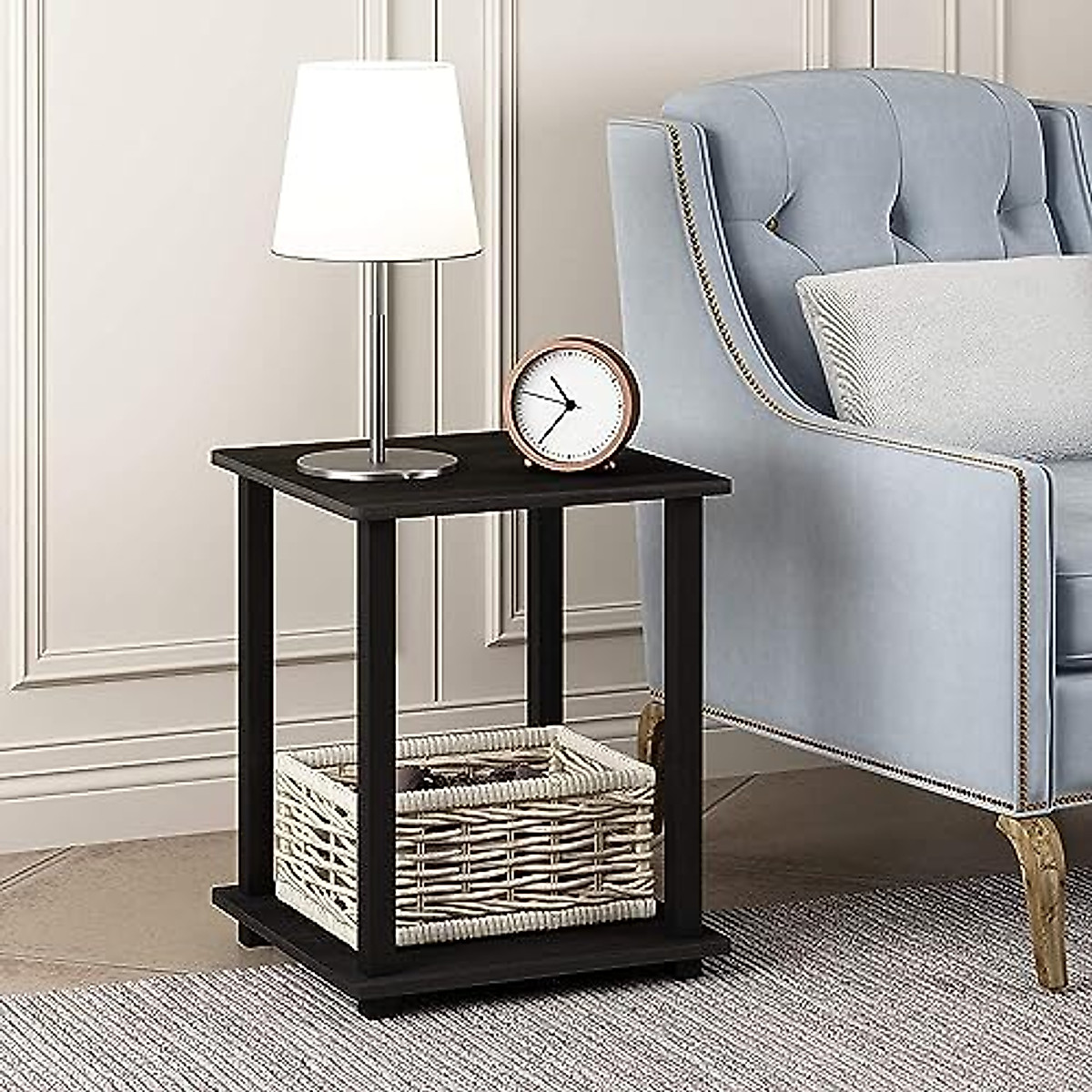 Set of 2 Black Side End Tables for Small Spaces with Storage Living Room Bedroom
