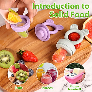 Baby Fruit Food Feeder Pacifier - 2 Packs Silicone Fresh Fruit Feeder BPA Free [S M L Size Silicone Food Pouches Included] (Blue&Pink)