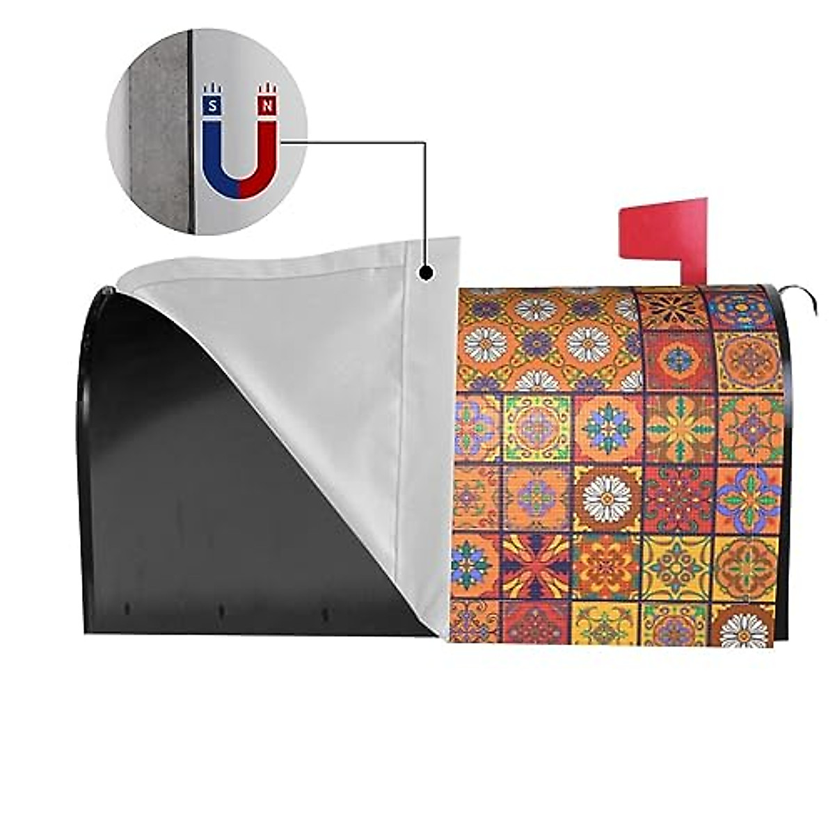 Portuguese Tiles Mailbox Covers Magnetic Standard Size 21" X 25.5" Mailbox Cover Waterproof Sun Protection Mailbox Wraps Post Letter Box Cover for Outdoor Garden Home Decor